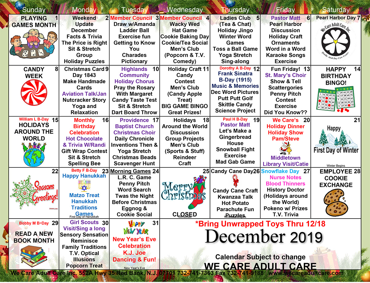 Calendar - We Care Adult Care, Inc.